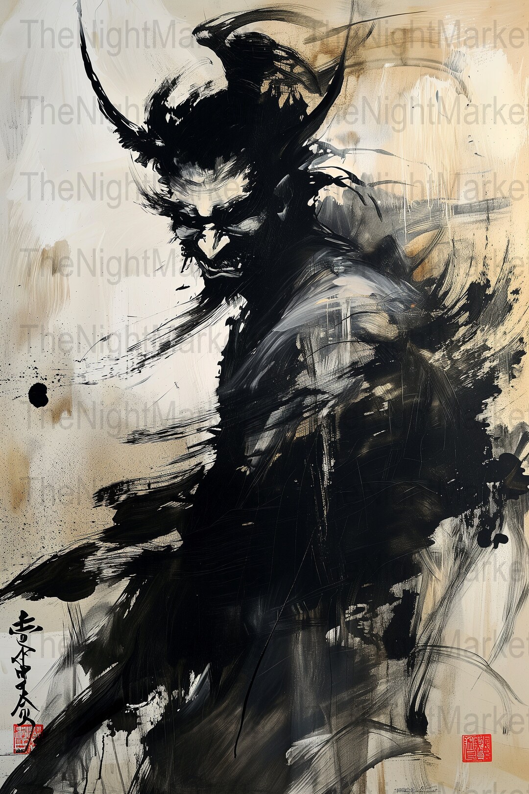 Abstract Black Brush Stroke Demon Art, Modern Ink Splash Creature ...
