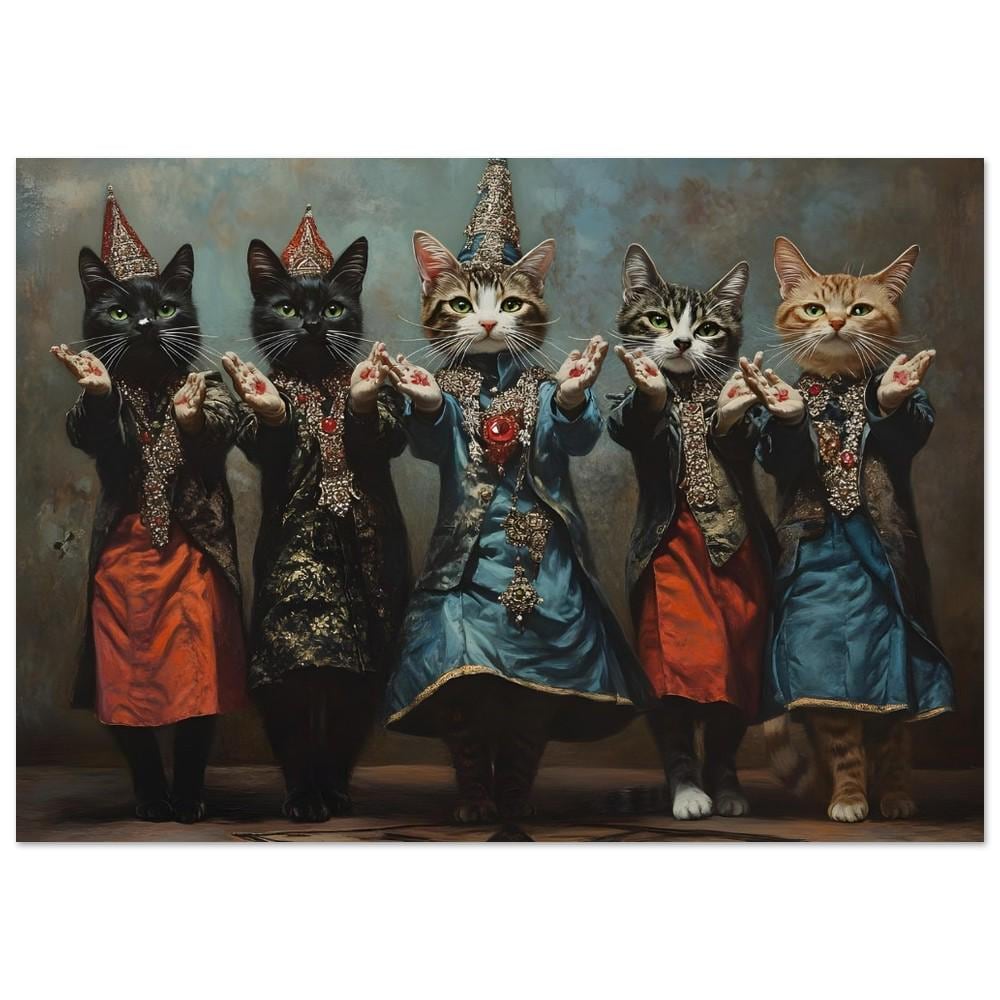 Dancing Cat Wall Art, Five Cats Dancing in Traditional Outfits, Unique ...