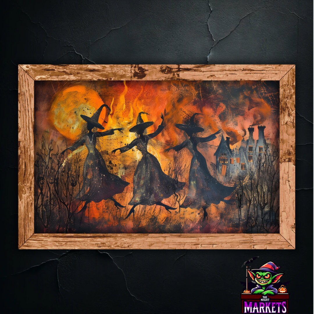 Witch Dance Painting Art, Spooky Halloween Wall Decor, Gothic Home ...