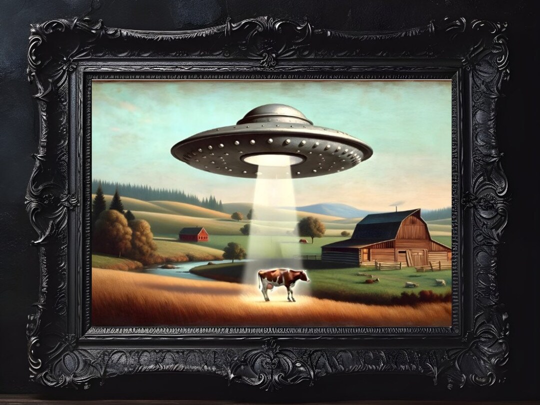 Aliens and Cows Abduction Print Space Cows Poster Cosmic Cows in Space ...