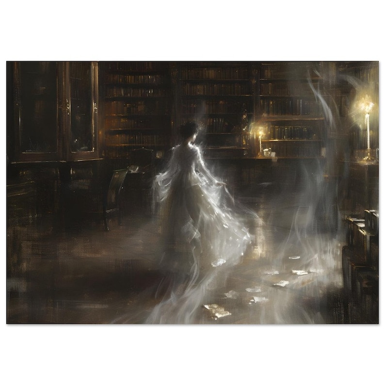 Vintage Library Ghost Art Print, Hauntingly Elegant Home Decor ...
