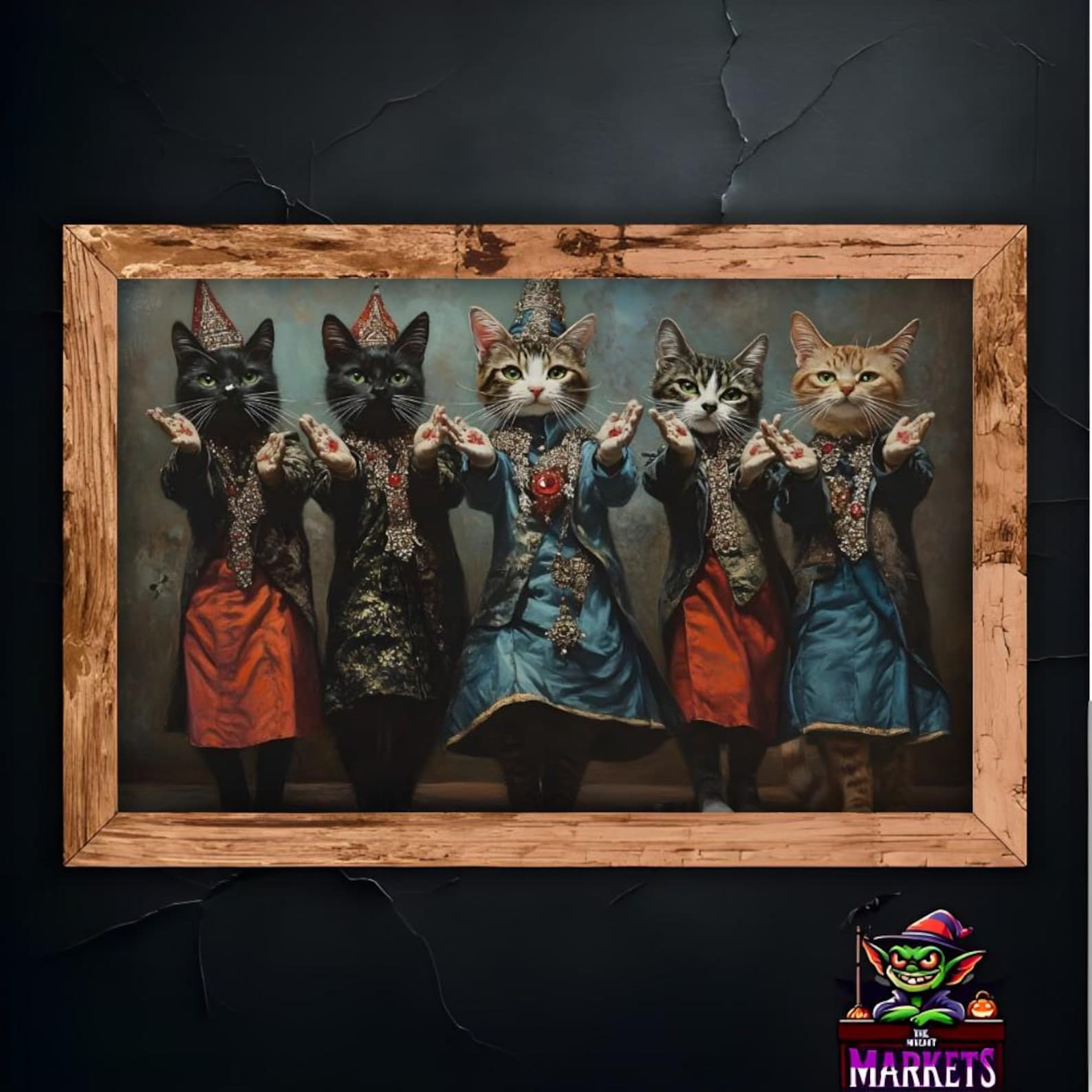 Dancing Cat Wall Art, Five Cats Dancing in Traditional Outfits, Unique ...