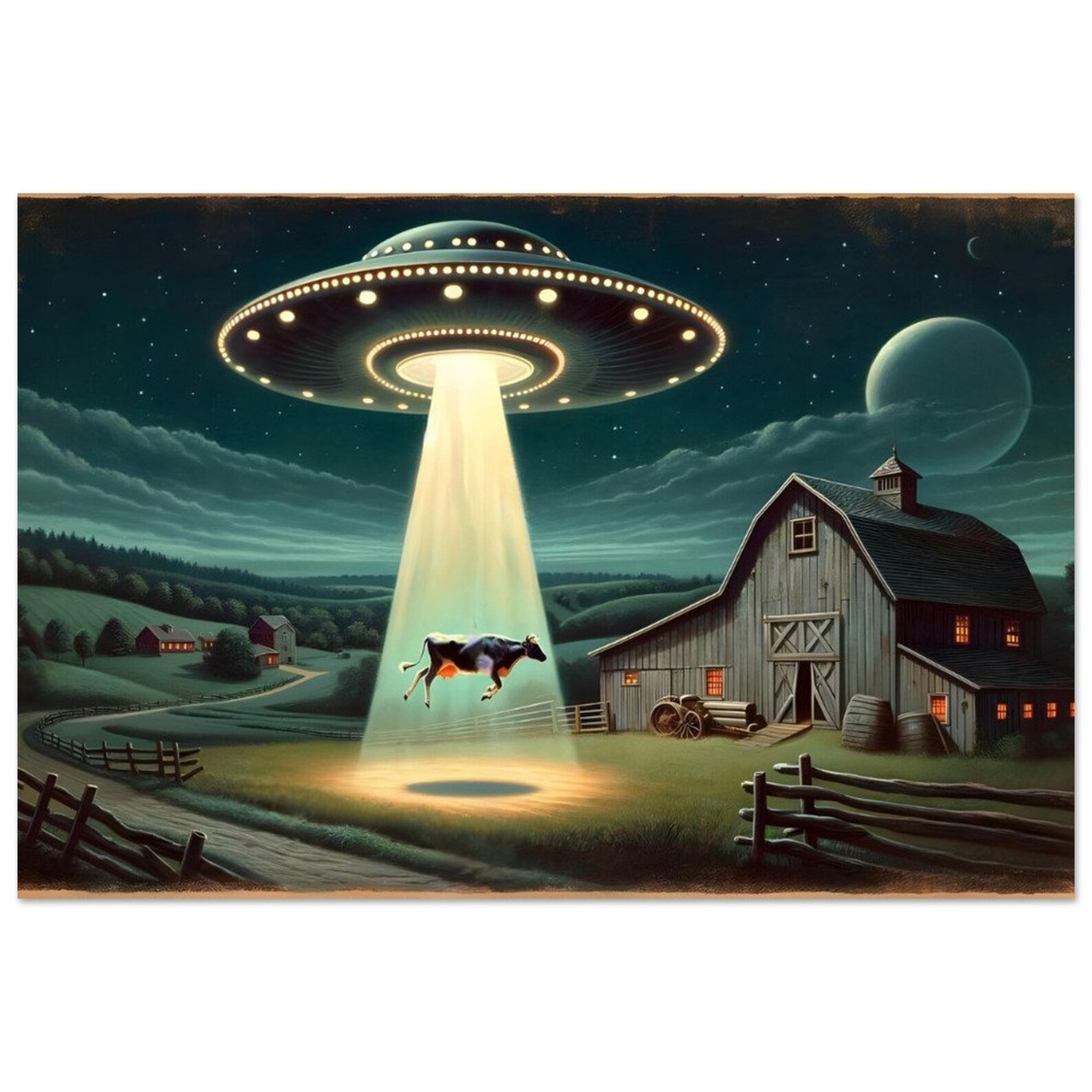 Aliens and Cows Abduction Print - Space Cows Poster - Cosmic Cows in ...