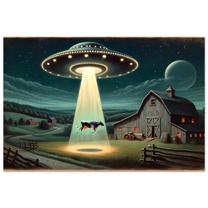Aliens and Cows Abduction Print Space Cows Poster Cosmic Cows in Space ...