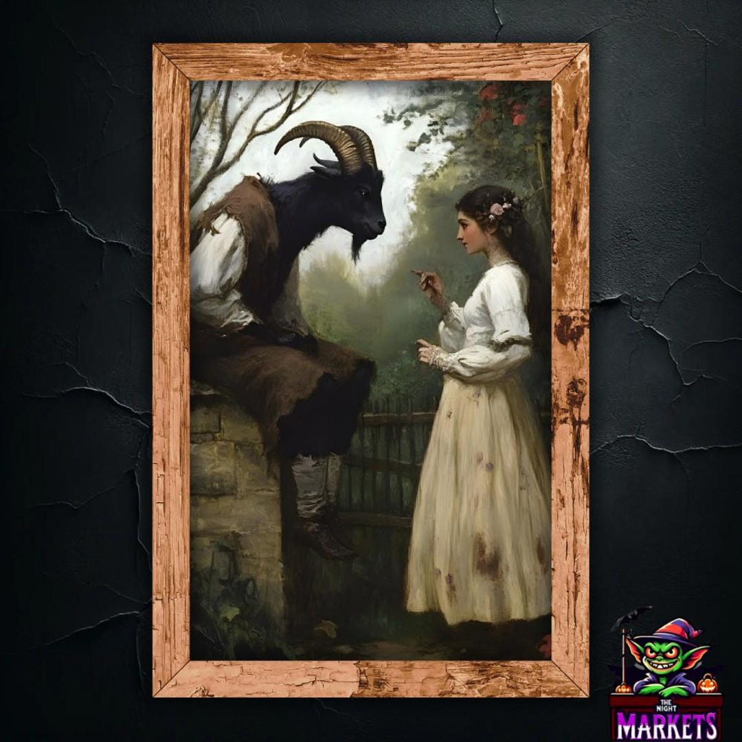 Devil Goat Baphomet and Girl Vintage Wall Art Print Fantasy Nature ...