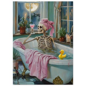 Skeleton in Bathtub Print, Skeleton Wall Art, Funny Gothic Bathroom ...