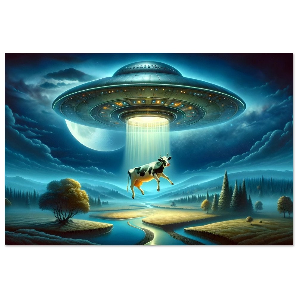 Aliens and Cows Abduction Print Space Cows Poster Cosmic Cows in Space ...