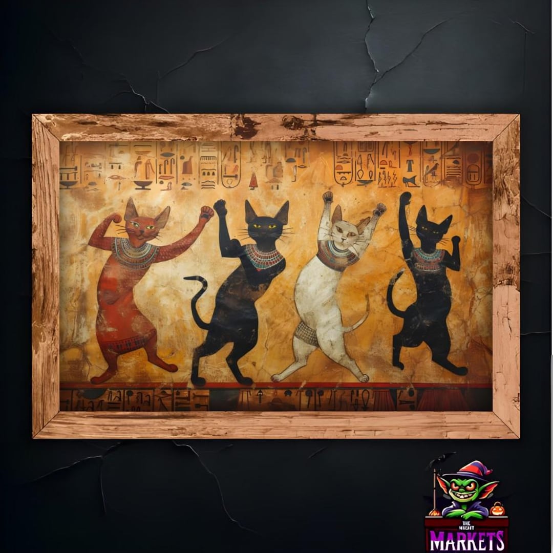 Ancient Egyptian Cat Artwork, Vintage Feline Wall Art, Historical Home ...