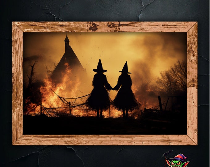 Dancing Witches Wall Art - Fire Witches in Gothic Painting, Enchanting ...