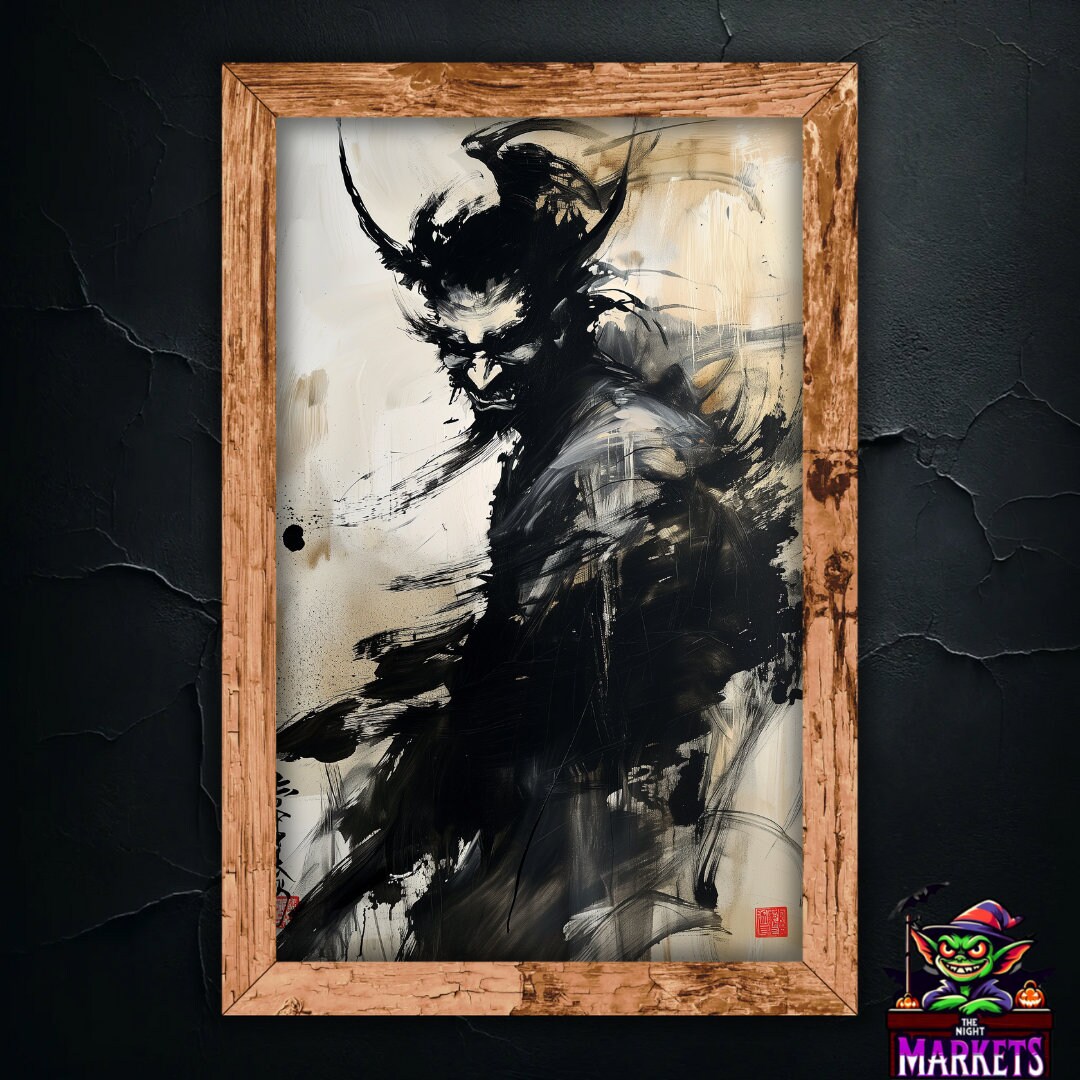 Samurai Oni Devil Demon Samurai Historical Painting Oni Demon Vintage ...