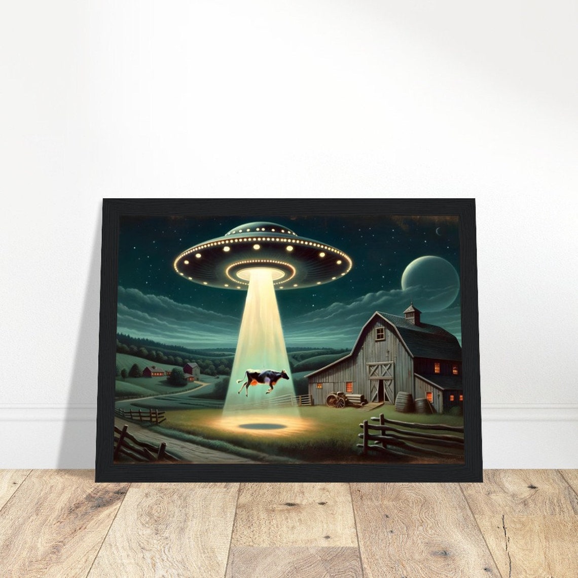 Aliens and Cows Abduction Print - Space Cows Poster - Cosmic Cows in ...