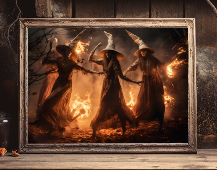 Gothic Dancing Witches Wall Art Spooky Picture of Witches' Ritual Dance ...
