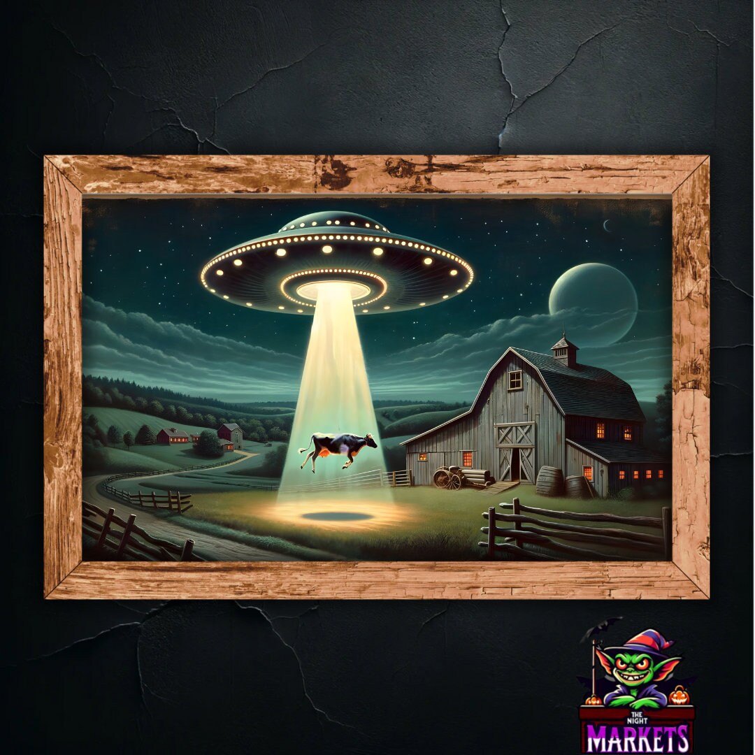 Aliens and Cows Abduction Print Space Cows Poster Cosmic Cows in Space ...