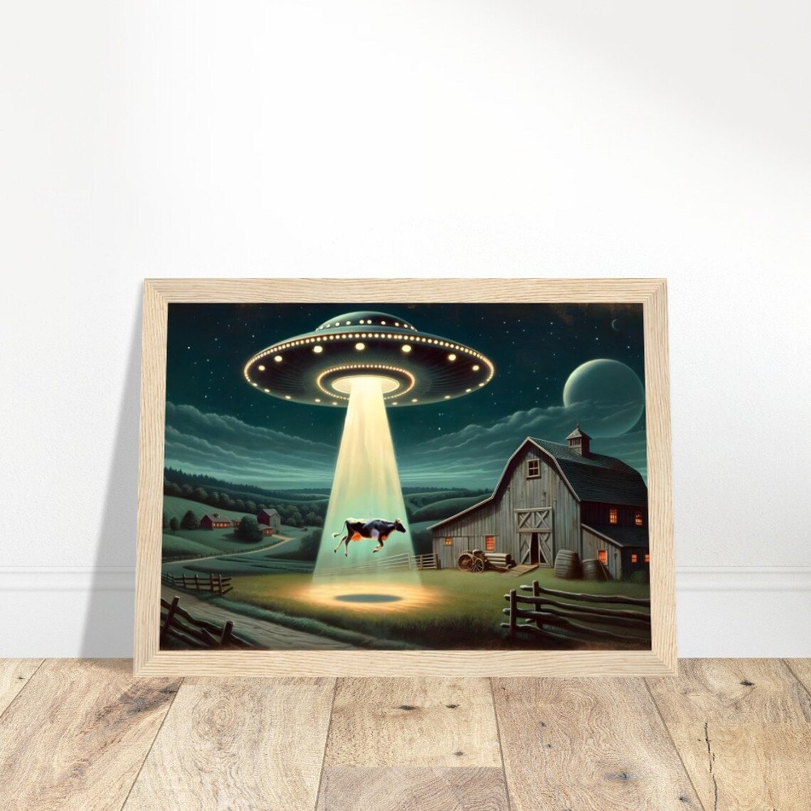 Aliens and Cows Abduction Print - Space Cows Poster - Cosmic Cows in ...