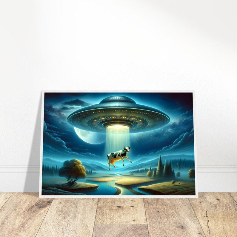 Aliens and Cows Abduction Print - Space Cows Poster - Cosmic Cows in ...