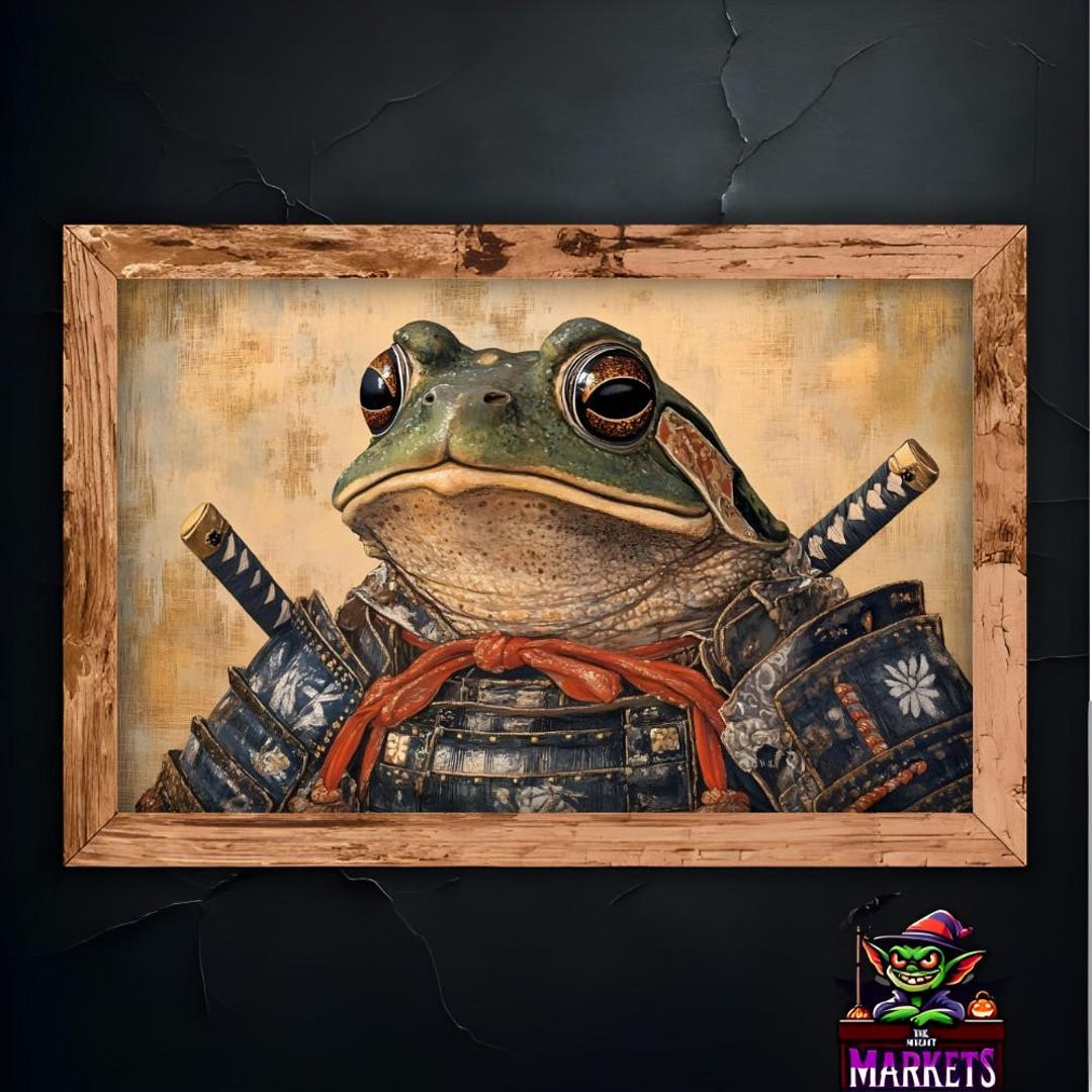 Samurai Frog Wall Art, Quirky Frog in Armor, Unique Home Decor, Amphibian Wall Art, Fun Frog ...