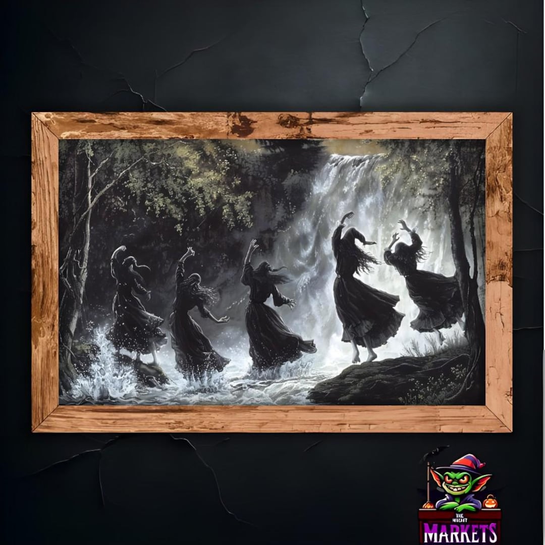 Witches Forest Dance Wall Art, Mystical Women Dancing by Waterfall ...