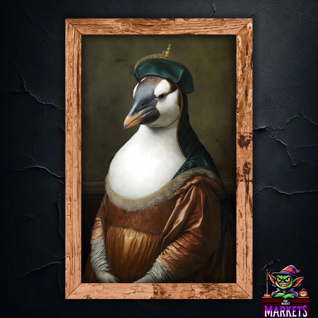 Penguin in Dress Renaissance Portrait Poster | Elegant Animal Art Print ...
