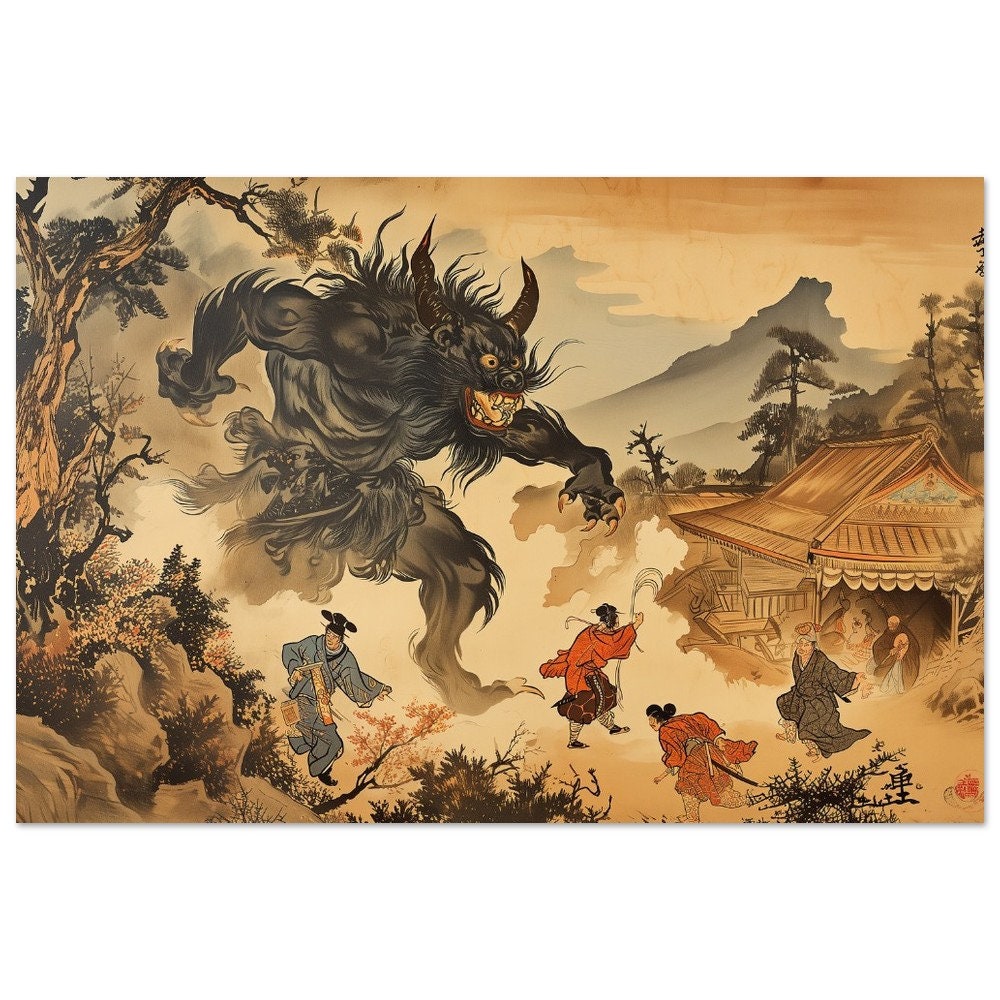 Oni Devil Historical Painting Oni Demon Vintage Japanese Demon Painting ...