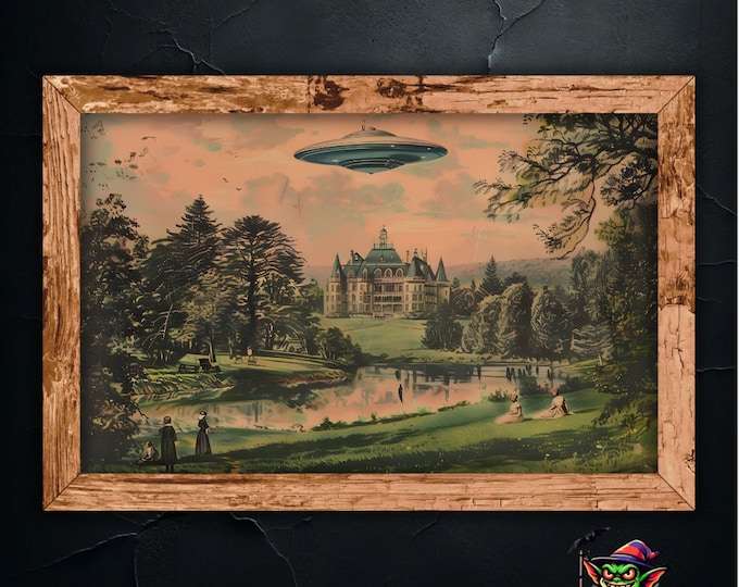 Aliens and Cows Abduction Print Space Cows Poster Cosmic Cows in Space ...