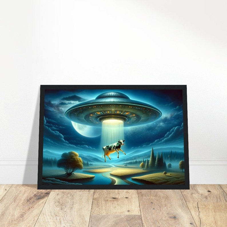 Aliens and Cows Abduction Print - Space Cows Poster - Cosmic Cows in ...