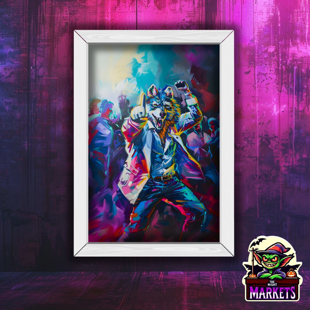 Synthwave Werewolf Painting Print, Colorful Retro-themed Wall Art ...