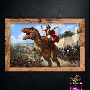 Jesus Riding a Dinosaur, T-rex Wall Art Print, Jesus Christ Fantasy ...