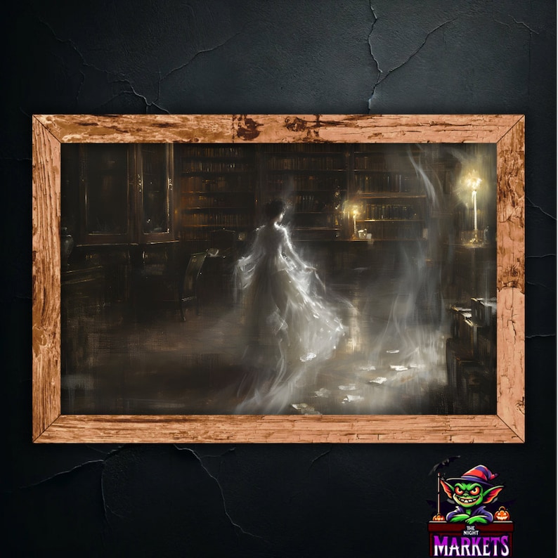 Vintage Library Ghost Art Print, Hauntingly Elegant Home Decor ...