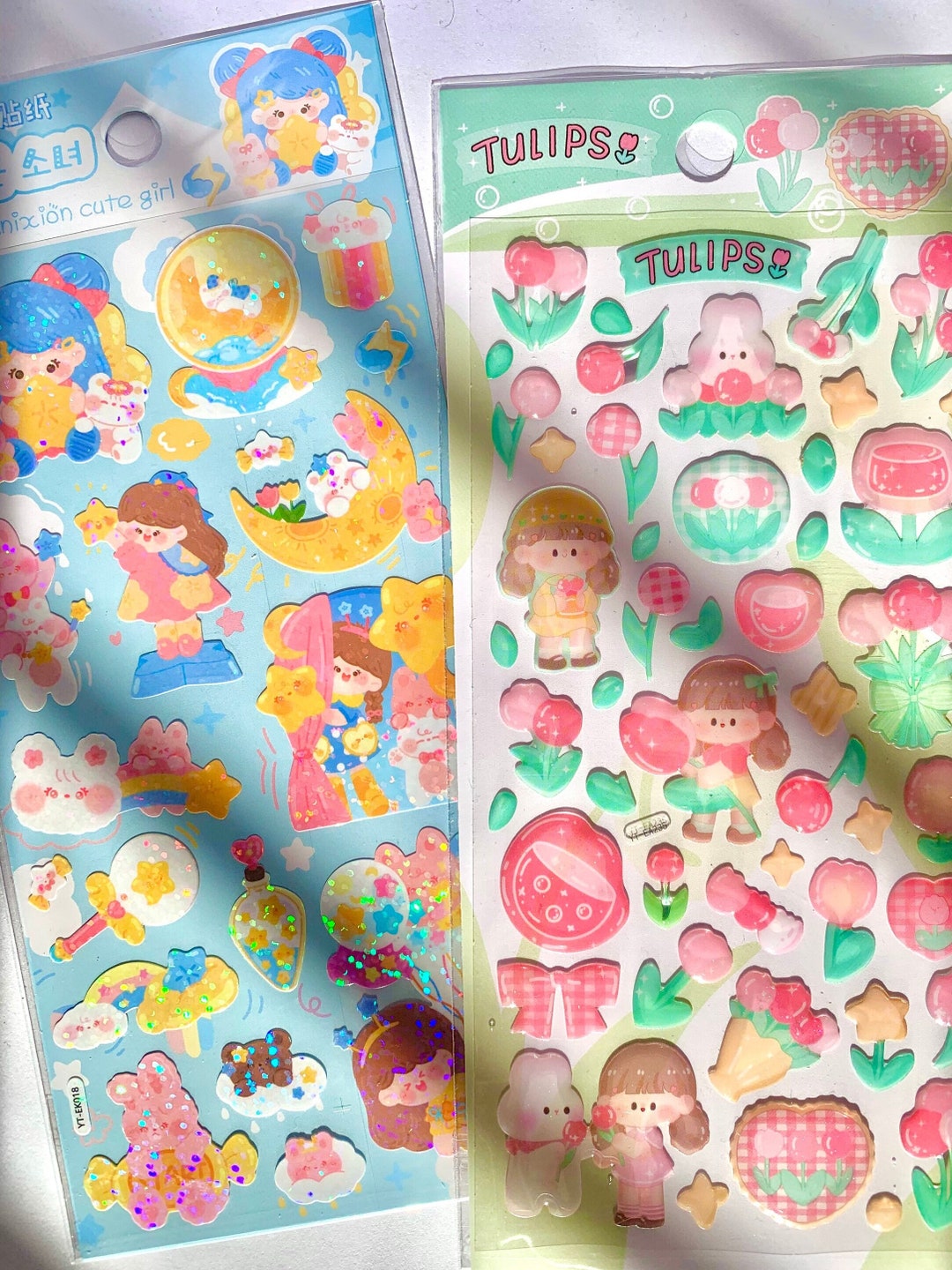 Kawaii Chibi & Bunny Pastel Stickers Green/pink/blue/yellow Cute ...