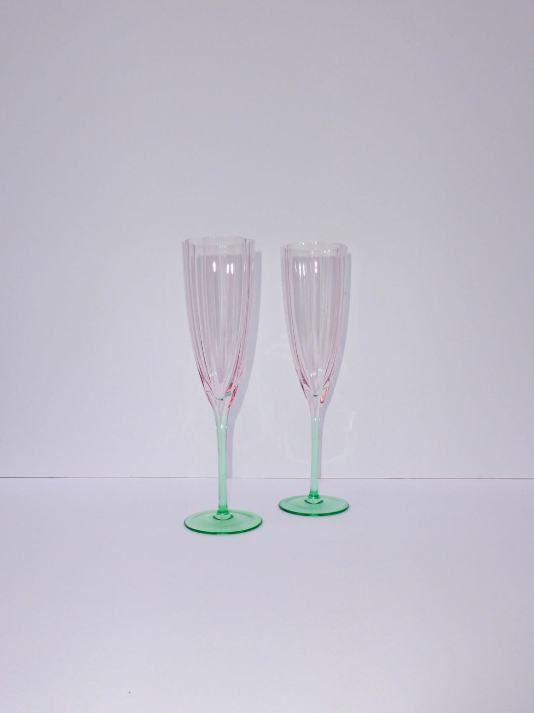 Ribbed Pink and Green Prosecco Flute Set of Two - Etsy