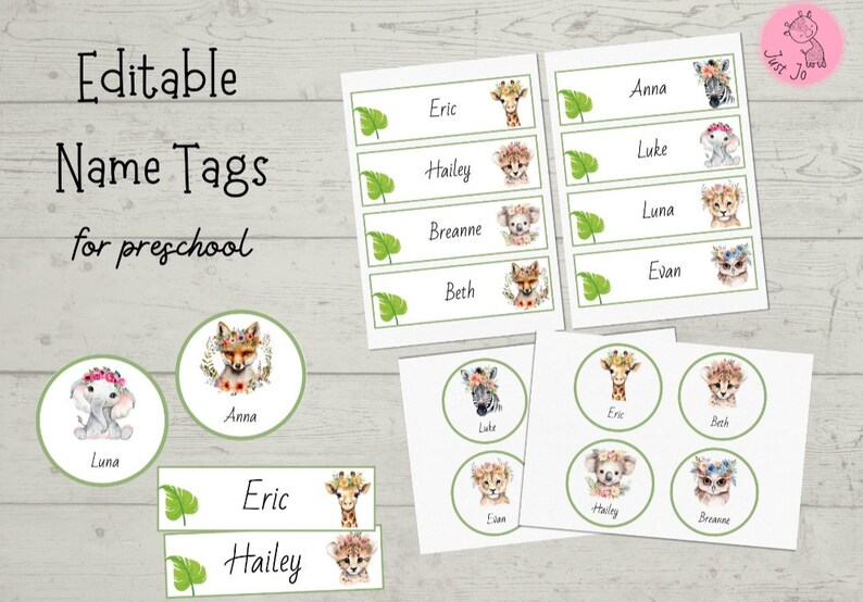 Cute Animal Name Tags, Preschool Resources, Canva PNG Editable Name Tag ...