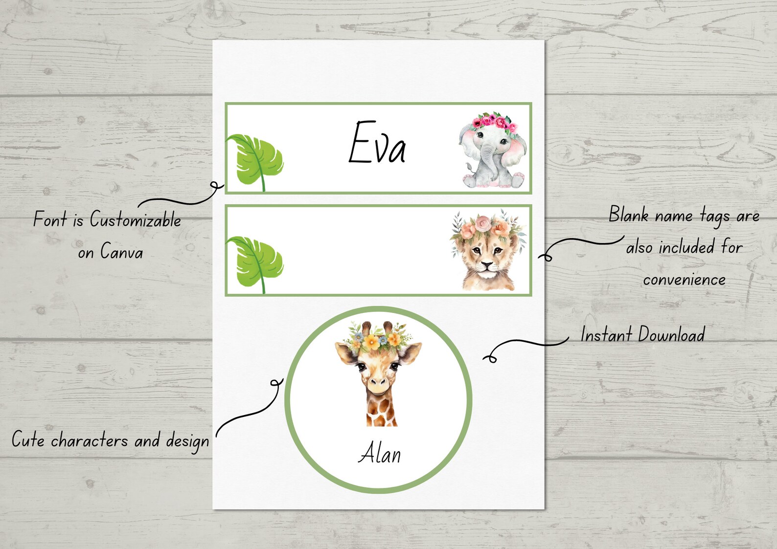 Cute Animal Name Tags, Preschool Resources, Canva PNG Editable Name Tag ...