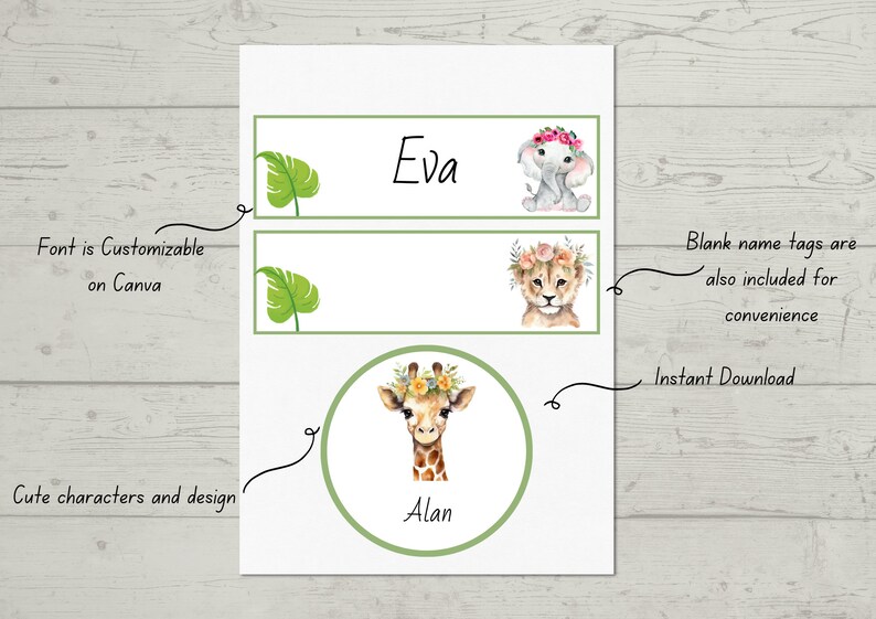 Cute Animal Name Tags, Preschool Resources, Canva PNG Editable Name Tag ...