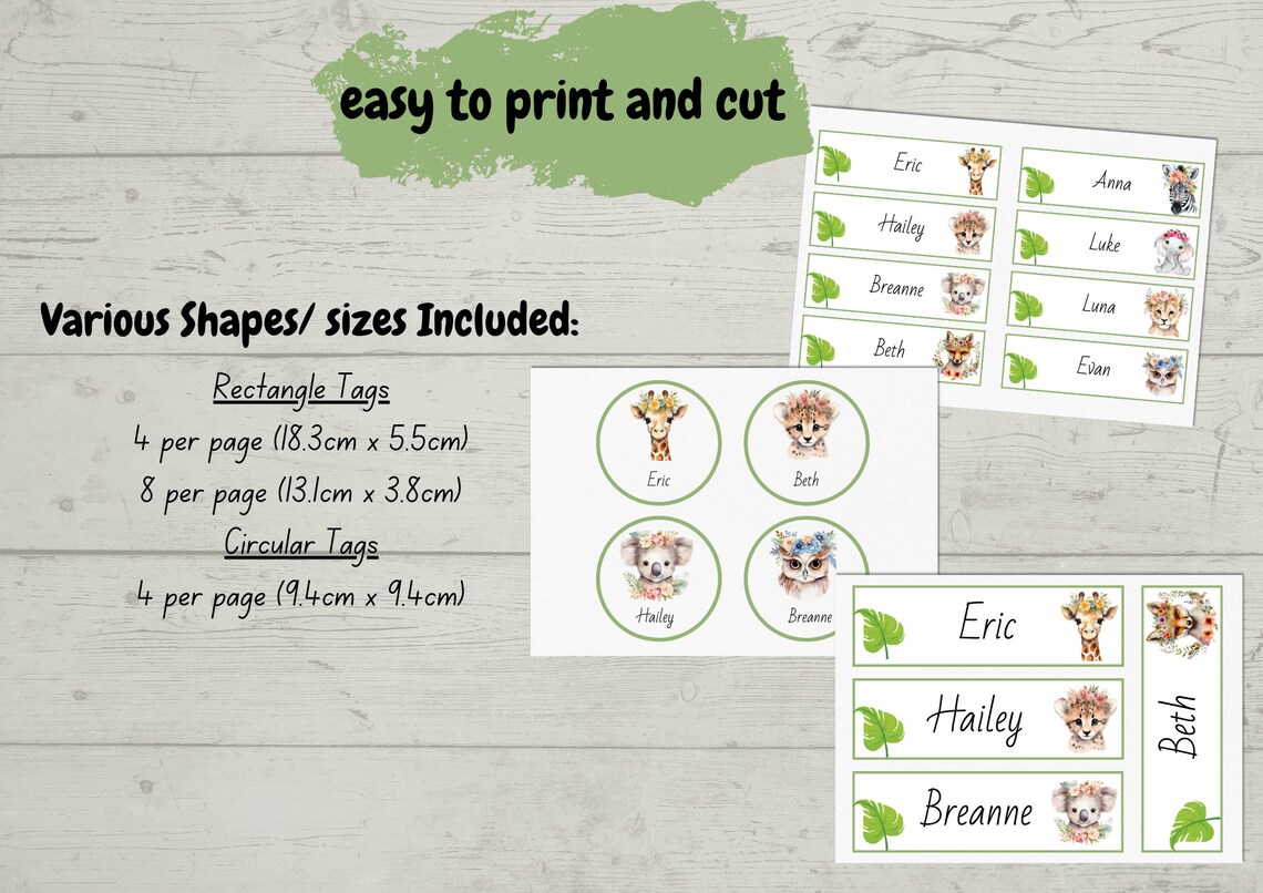 Cute Animal Name Tags, Preschool Resources, Canva PNG Editable Name Tag ...