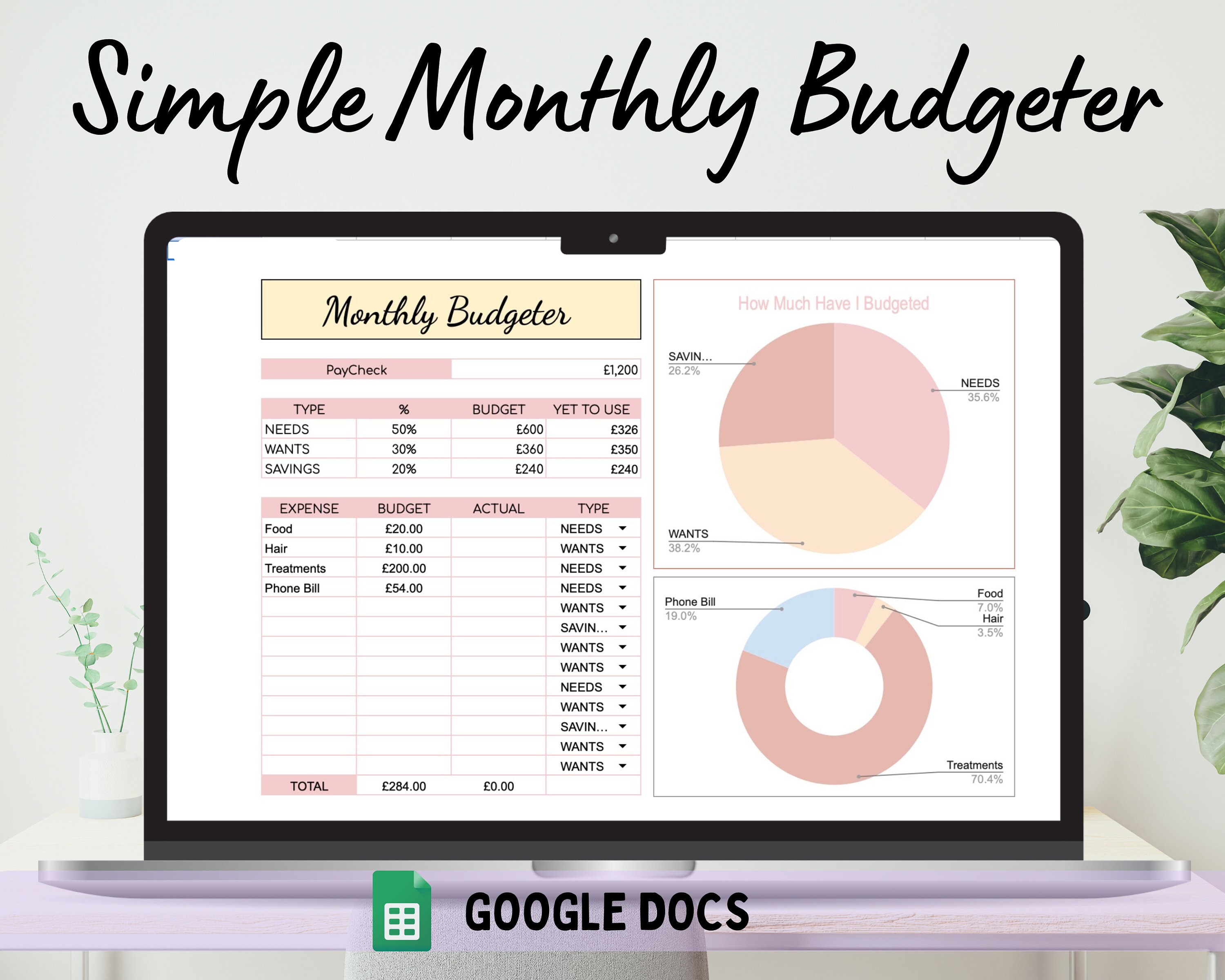 Simple Monthly Budgeter Saving Digital Spreadsheet, Digital Spreadsheet ...