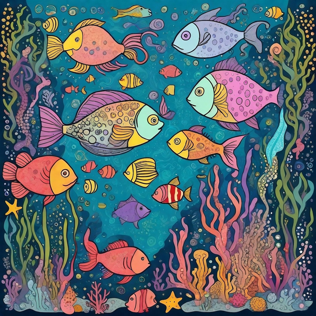 Digital Fish Doodle Art Doodle Art Poster Fish Doodle SVG - Etsy