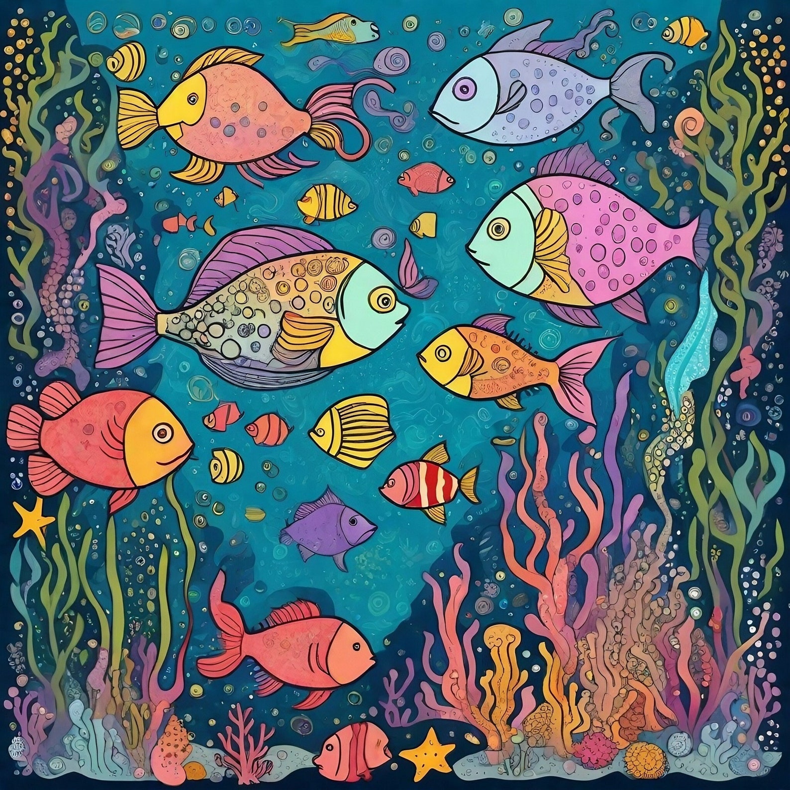 Digital Fish Doodle Art Doodle Art Poster Fish Doodle SVG - Etsy