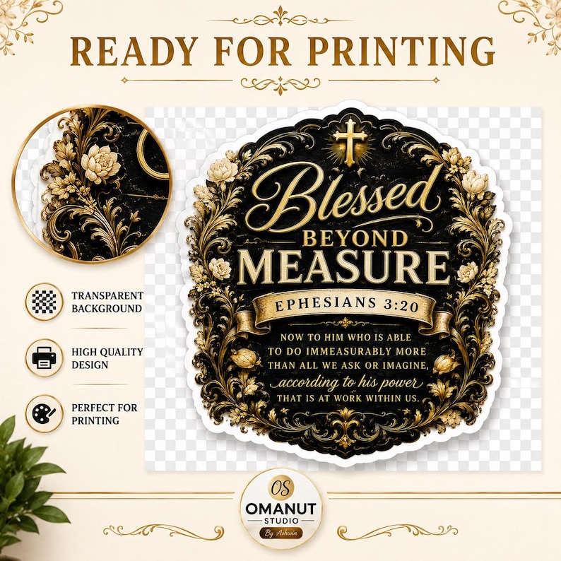 Blessed Beyond Measure PNG, Ephesians 3:20 Bible Verse, Vintage ...