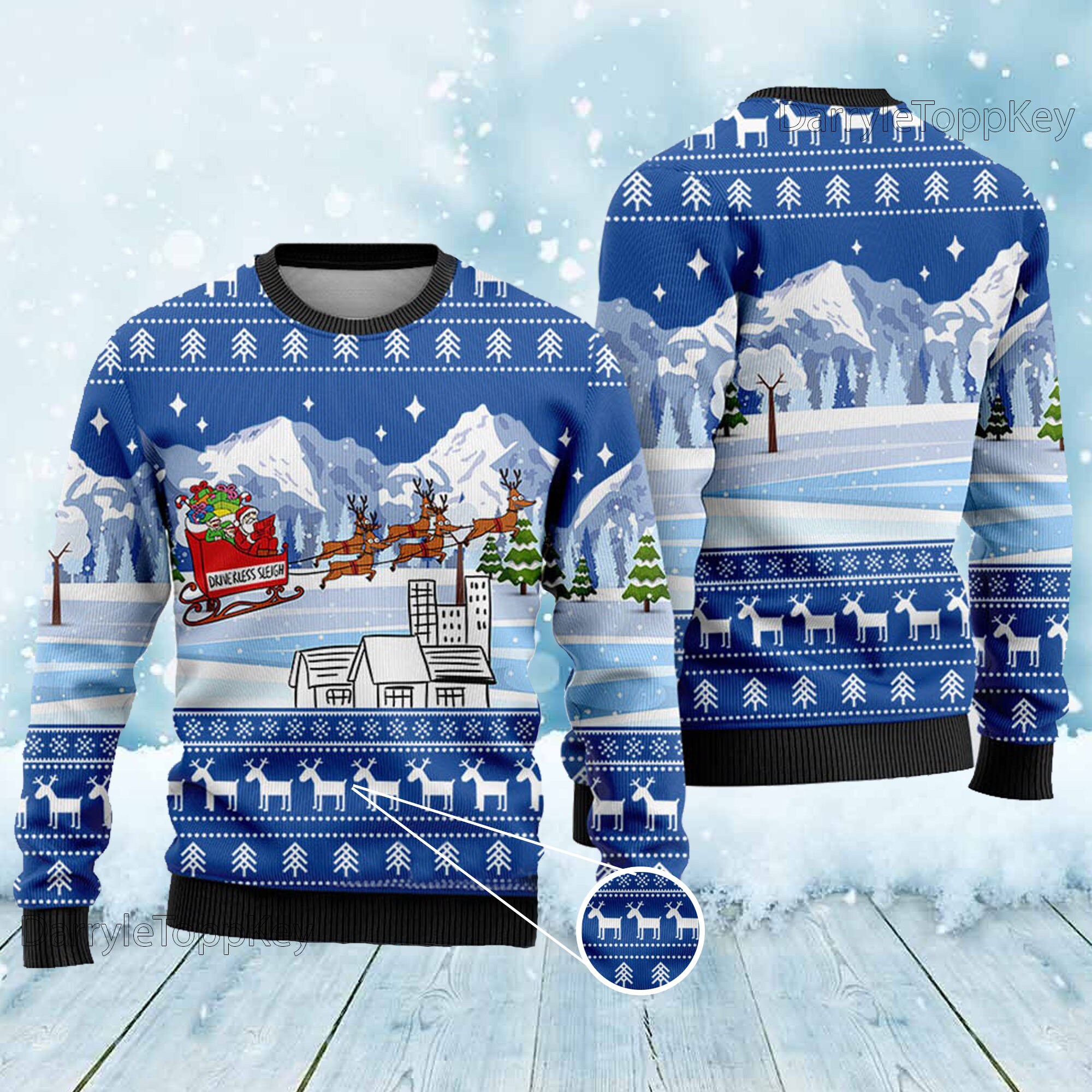 Driverless Sleigh Santa Ugly Christmas Sweater, Santa Sleigh Reindeer ...