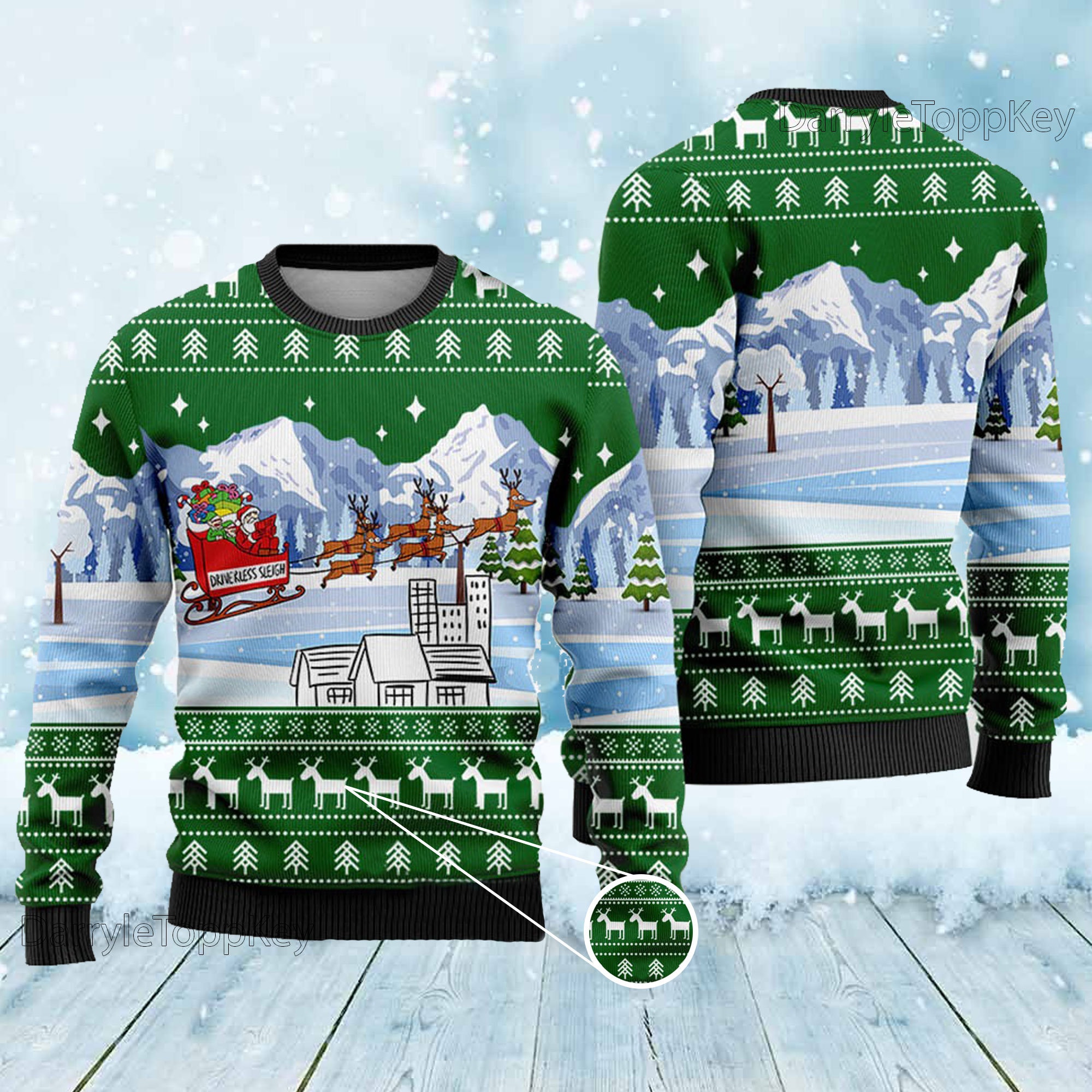 Driverless Sleigh Santa Ugly Christmas Sweater, Santa Sleigh Reindeer ...