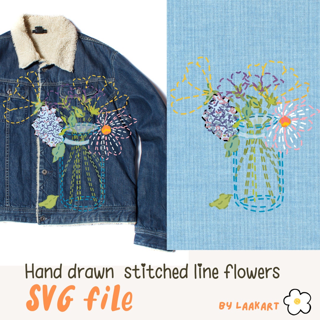 Hand Drawn Stitched Line Flowers SVG - Etsy