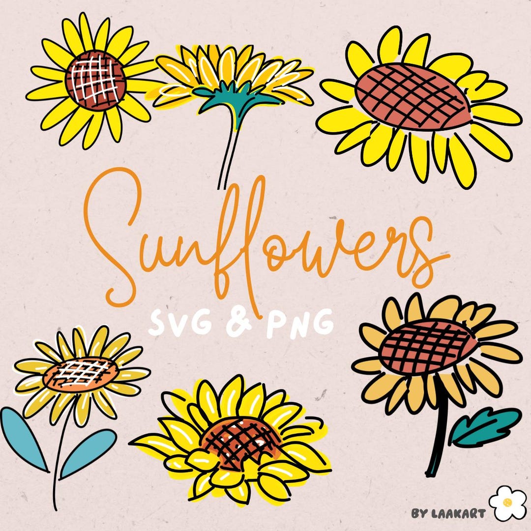 Sunflowers Cute Doodle SVG and PNG - Etsy