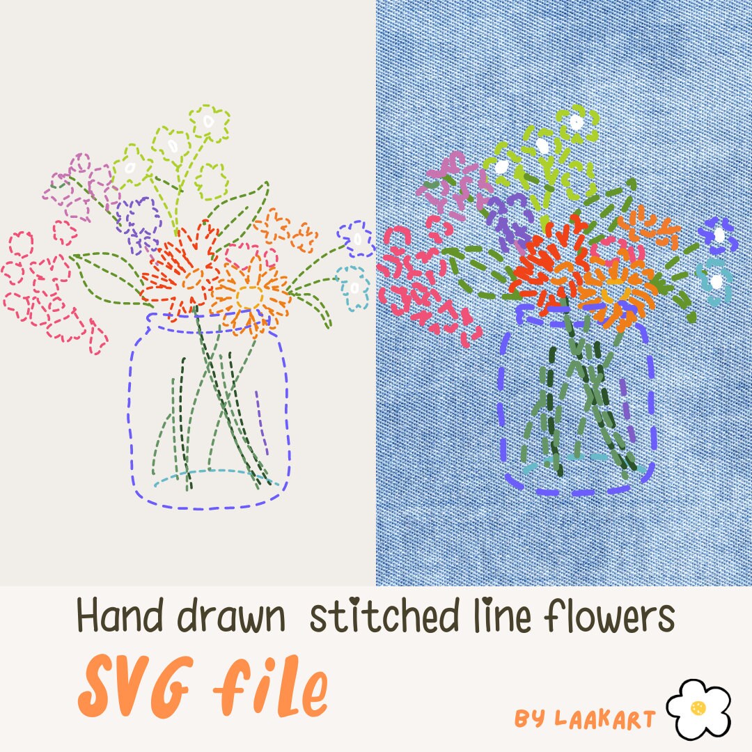 Hand Drawn Stitched Line Flowers SVG - Etsy