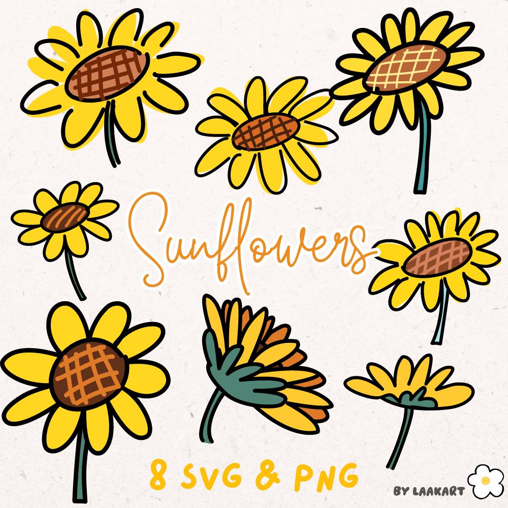 Sunflowers Cute Doodle SVG and PNG - Etsy