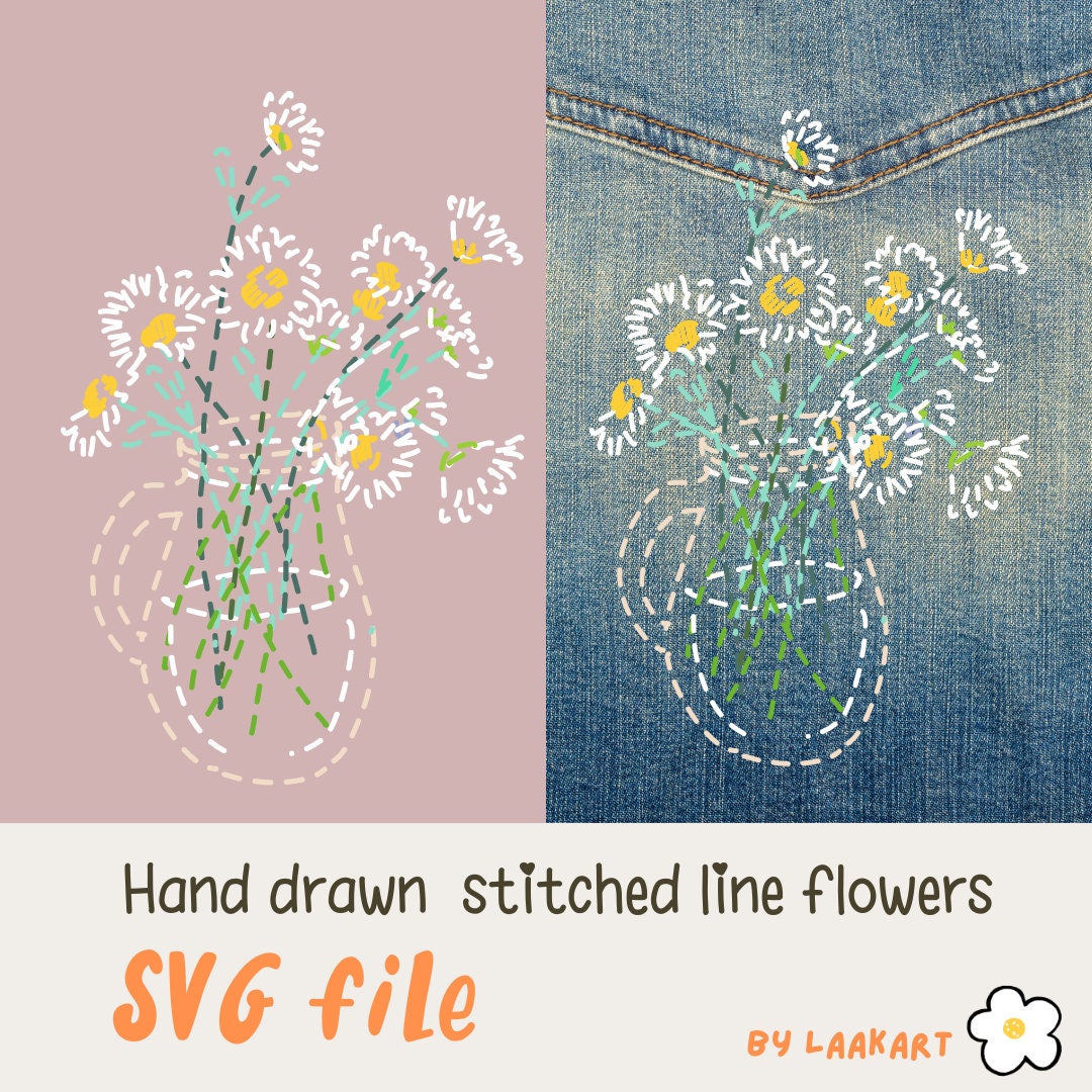 Hand Drawn Stitched Line Flowers SVG - Etsy