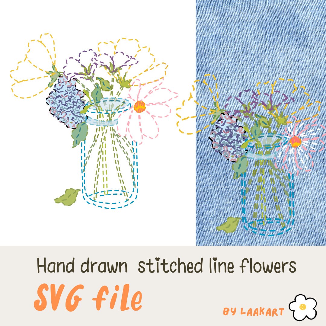 Hand Drawn Stitched Line Flowers SVG - Etsy