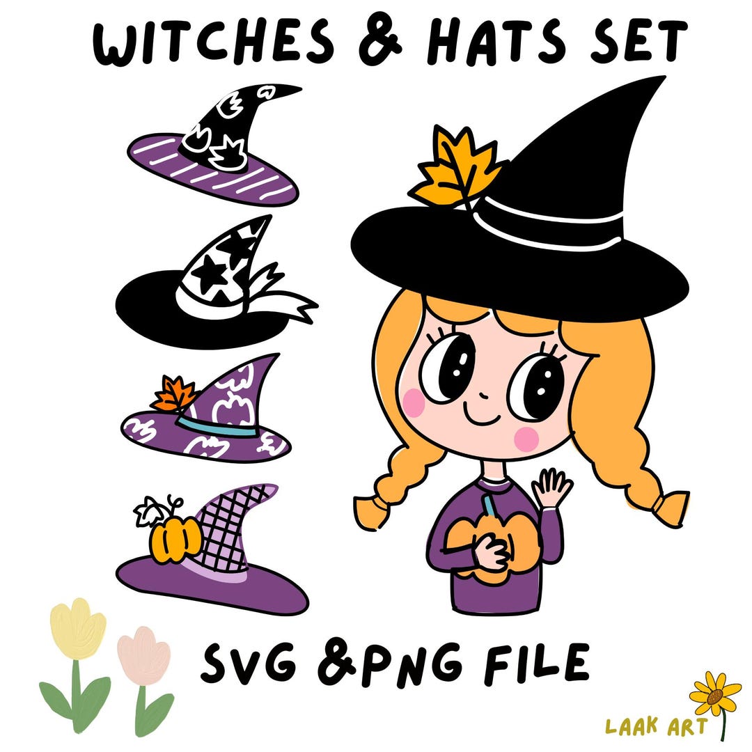 Autumn Witches Cartoon and Witches Hat Set - Etsy