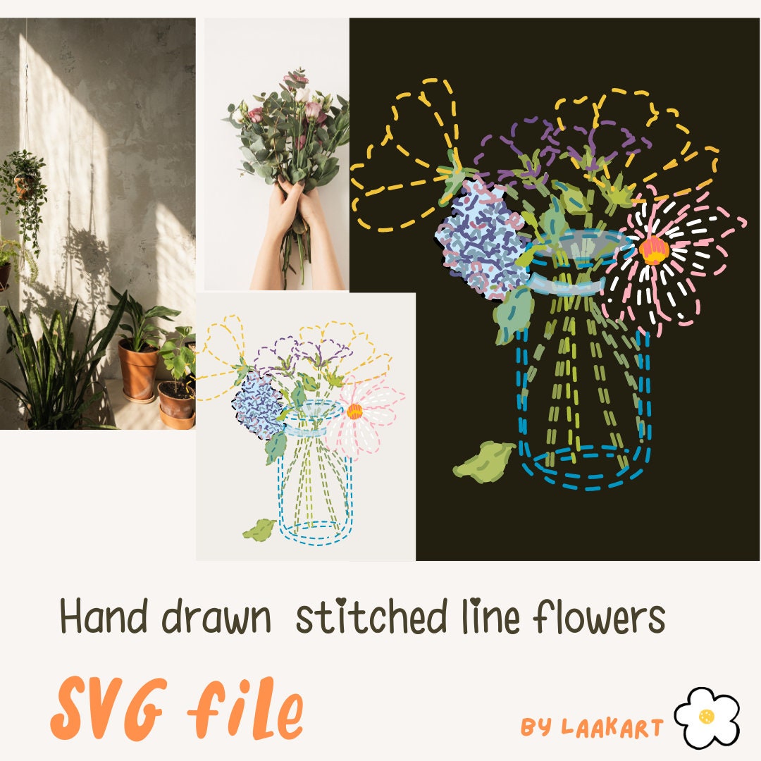 Hand Drawn Stitched Line Flowers SVG - Etsy