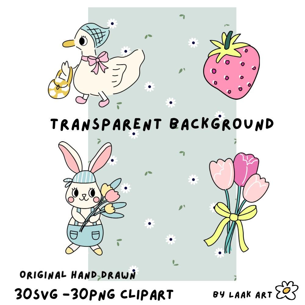 Hand-drawn Spring Easter Clip Art: Bunny, Goose, Tulips (SVG, PNG) - Etsy