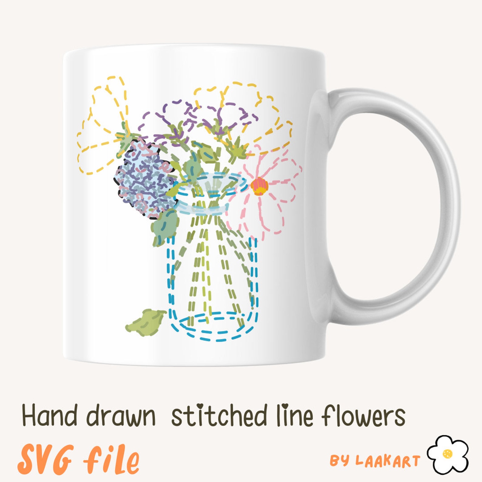 Hand Drawn Stitched Line Flowers SVG - Etsy